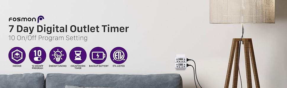 Fosmon 7 Day Digital Timers For Electrical Outlets Indoor Plug In