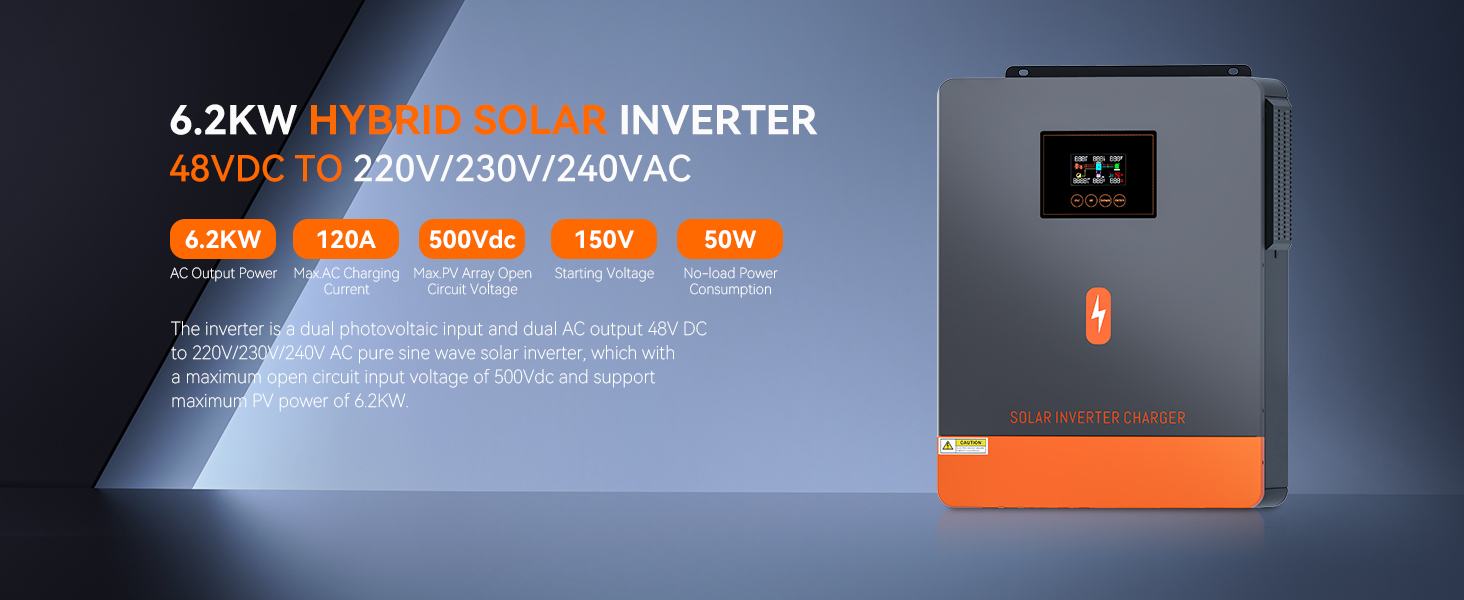 Amazon.com: PowMr 6200W Solar Inverter 48V DC to 220-230VAC, 6.2KW Off-Grid Hybrid Inverter with ...