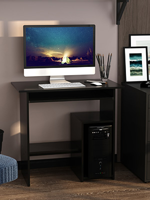 HOMCOM Compact Small Computer Table Wooden Desk Keyboard Tray Storage ...