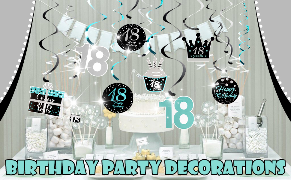 Amazon.com: 18th Birthday Party Decorations Birthday Party Teal Silver Hanging Swirls Ceiling ...