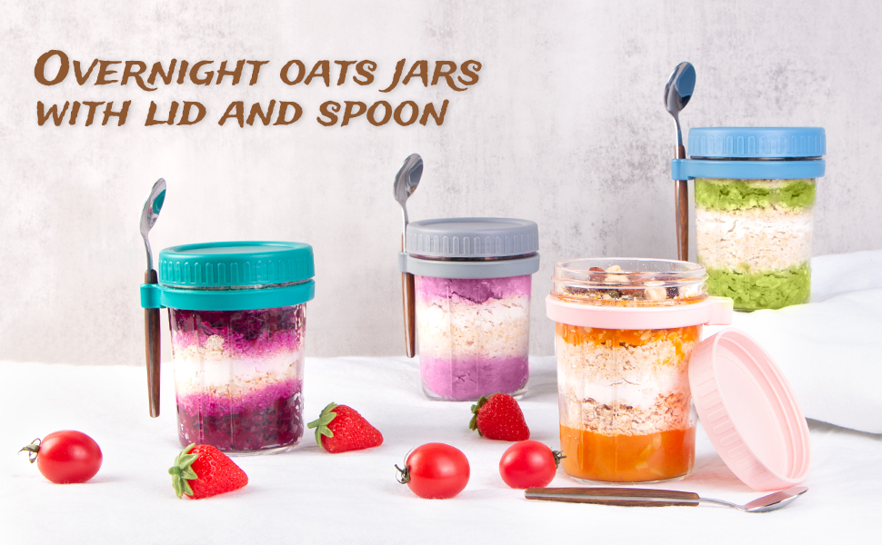 Amazon.com: Overnight Oats Containers with Lids and Spoon, 4 Pack Mason Jars, 16 Oz Glass ...