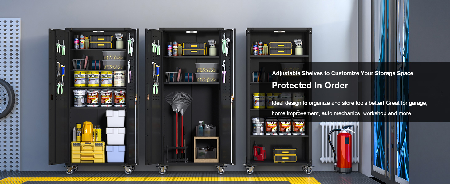 Amazon.com: GangMei Garage Storage Cabinet with Wheels & Pegboard, 72" H Locking Metal Storage ...