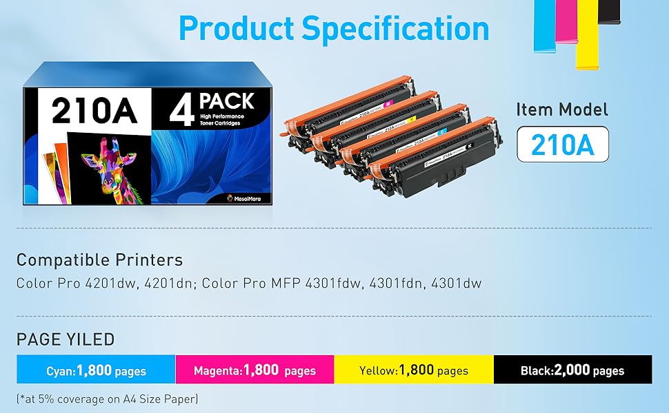 Amazon.com: MasaiMara (2,000 Pages Compatible Toner Cartridges for HP 210A W2100A W2101A W2103A ...