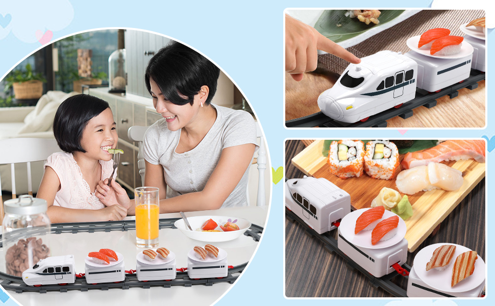 Amazon.com: Apettoey Sushi Train Rotating Table Food Train Battery Powered Electric Train Toy ...