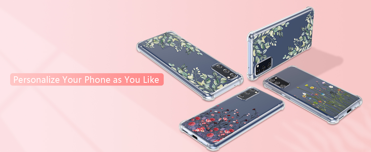 Amazon.com: RALEAVO Floral Case for Samsung Galaxy S20 FE 5G,Clear Leaves Flower Case Slim Cute ...
