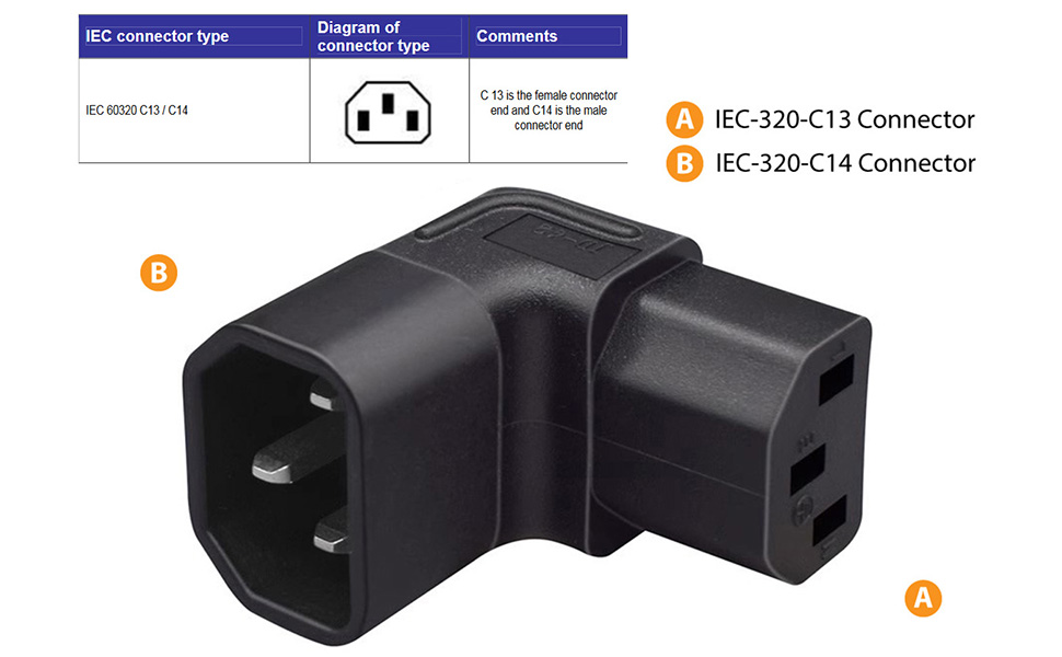 Amazon.com: Cablecc IEC Male C14 to Down Right Angled 90 Degree IEC Female C13 Power Extension ...