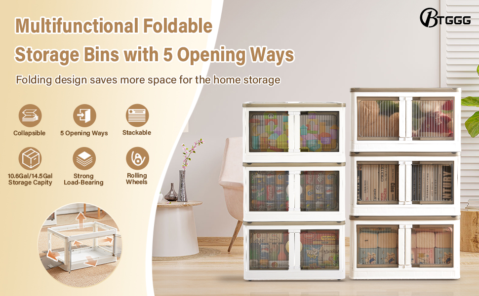 BTGGG 3 Pack Storage Boxes with Lids 55L*3 Plastic Foldable Storage ...