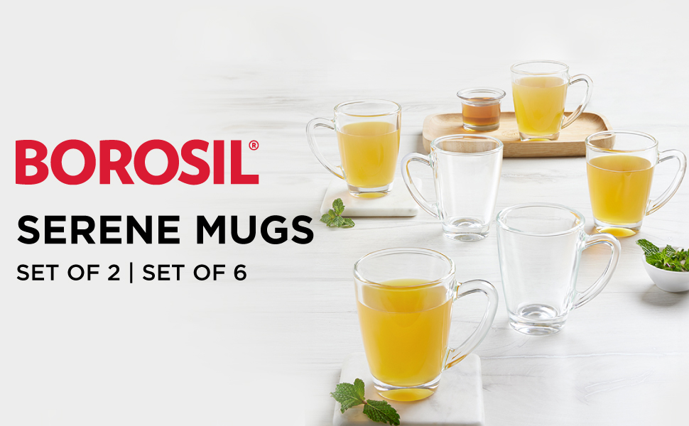 Buy Borosil 195ml 6pc Serene Tea/Coffee Mug Set | Borosilicate Tuff Glass Made in India Cup Set ...