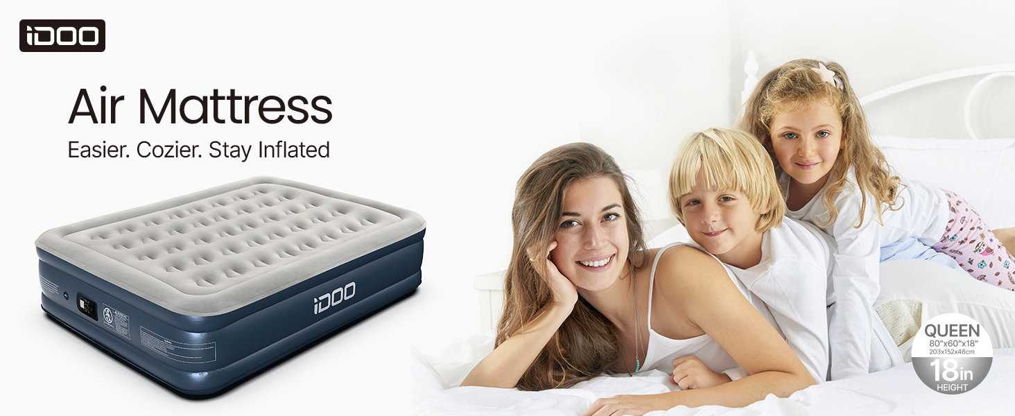 iDOO Air Mattress, Inflatable Airbed with Built-in Pump, 3 Mins Quick Self-Inflation ...