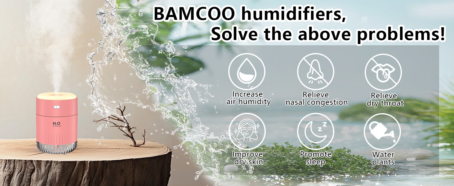 Amazon.com: BAMCOO Portable Mini Humidifier, Auto Shut-Off, 2 Mist ...