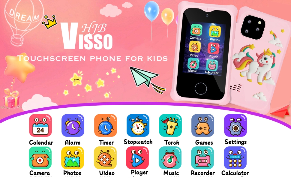 HJB VISSO Kids Smart Phone Toys for Girls Ages 3~7 with Dual Camera ...