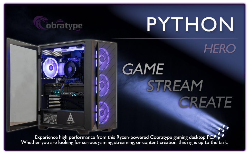 Amazon.com: Cobratype Python Gaming PC - Ryzen 5600X, RTX 4070 Ti, 16GB ...