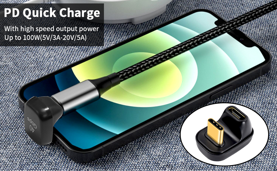 Amazon.co.jp: Duttek 40Gbps USB C U字型アダプター 100W 2個パック 180度角度付き USB Type C オスメス 延長コネクター USB Type ...