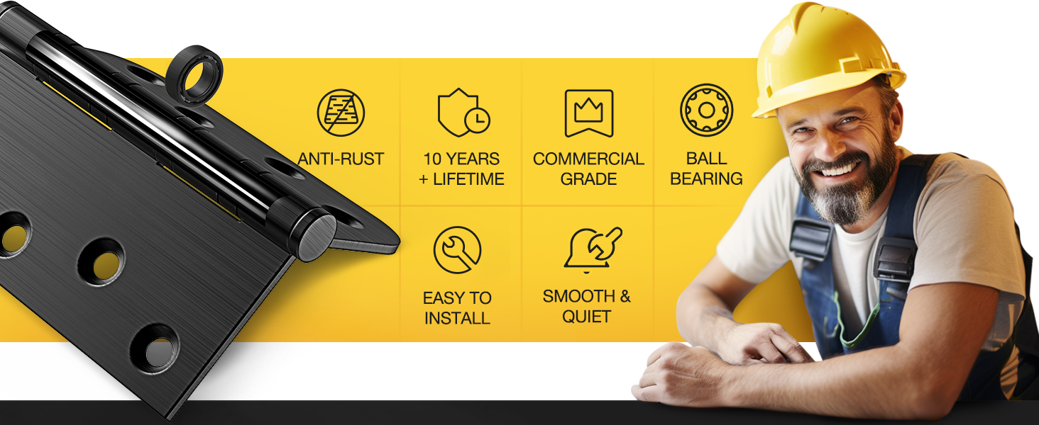 KOLET Ball Bearing Door Hinges, 4 x 4 Inches Door Hinges, Square and 5/8'' Radius Corner ...