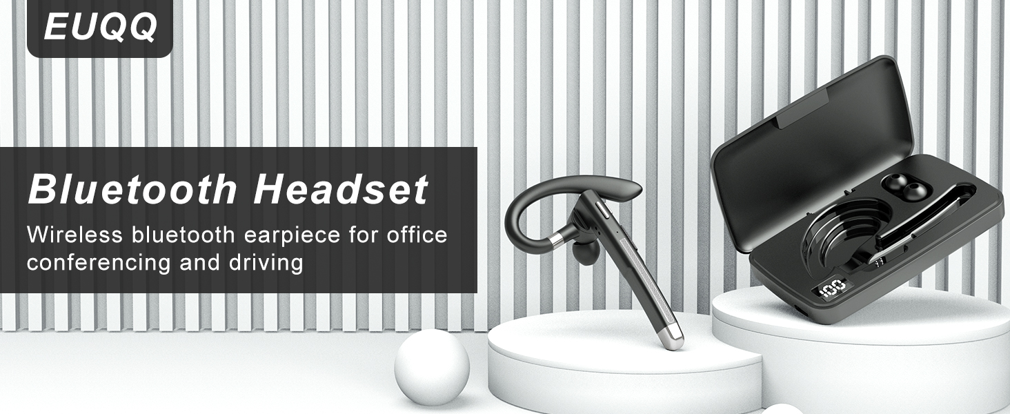 Amazon.com: EUQQ Bluetooth Headset, Wireless Bluetooth Earpiece with 800mAh Charging Case 120 ...