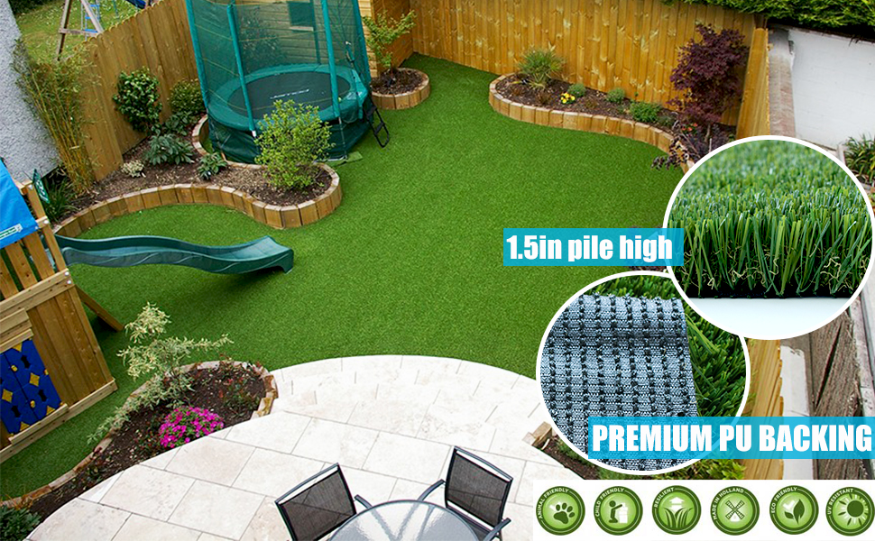 Amazon.com: Shuonuo Deluxe Artificial Grass Turf, 1.50" Pile Height ...
