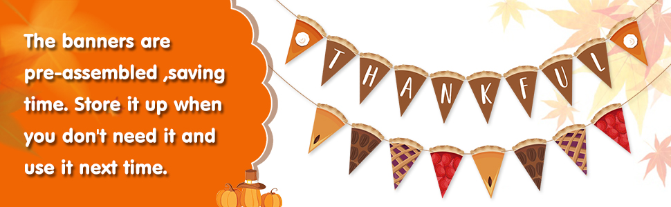 Amazon.com: Thankful Banner Thanksgiving Pumpkin Pie Banner Pennant ...