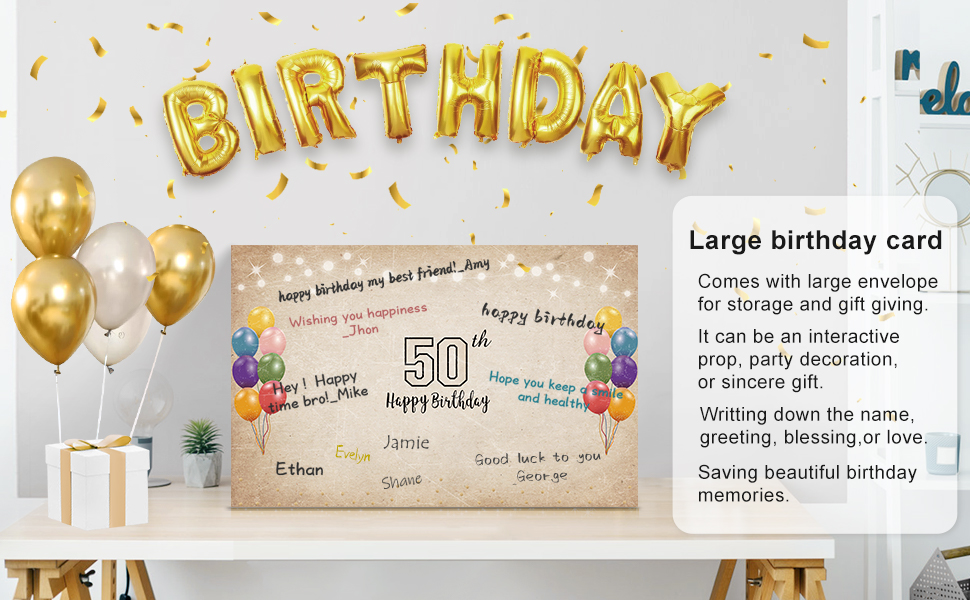 Amazon.com : Eiurteao Large 50th Birthday Card with Envelope for Men Women, Happy 50th Birthday ...