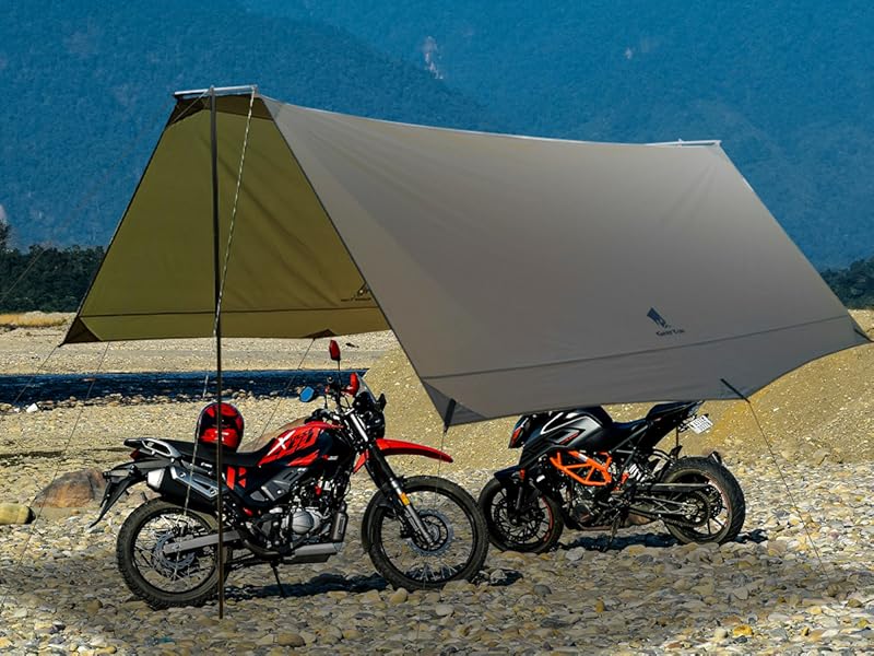 Amazon | Geer Top 防水タープ T字型ポール付き 大型 キャンプタープ 広い日陰 3000mm耐水圧 遮熱 多機能 軽量 アウトドア 公園 ピクニック 釣り 370×430cm ...