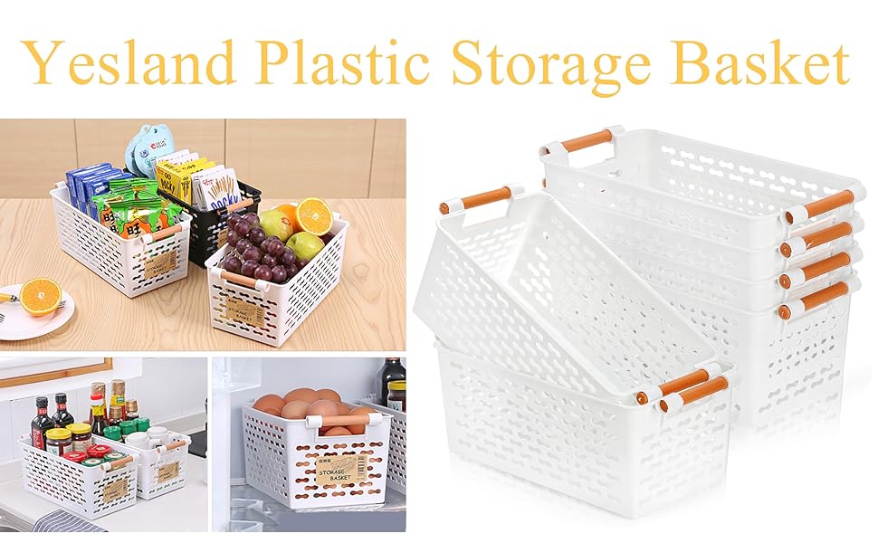 Amazon.com: Yesland 6 Pack Plastic Storage Basket, White Organizing ...