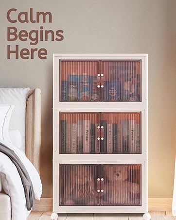 Amazon.com - PROKTIK 30 QT 3 Tier Folding Storage Bins with Doors ...