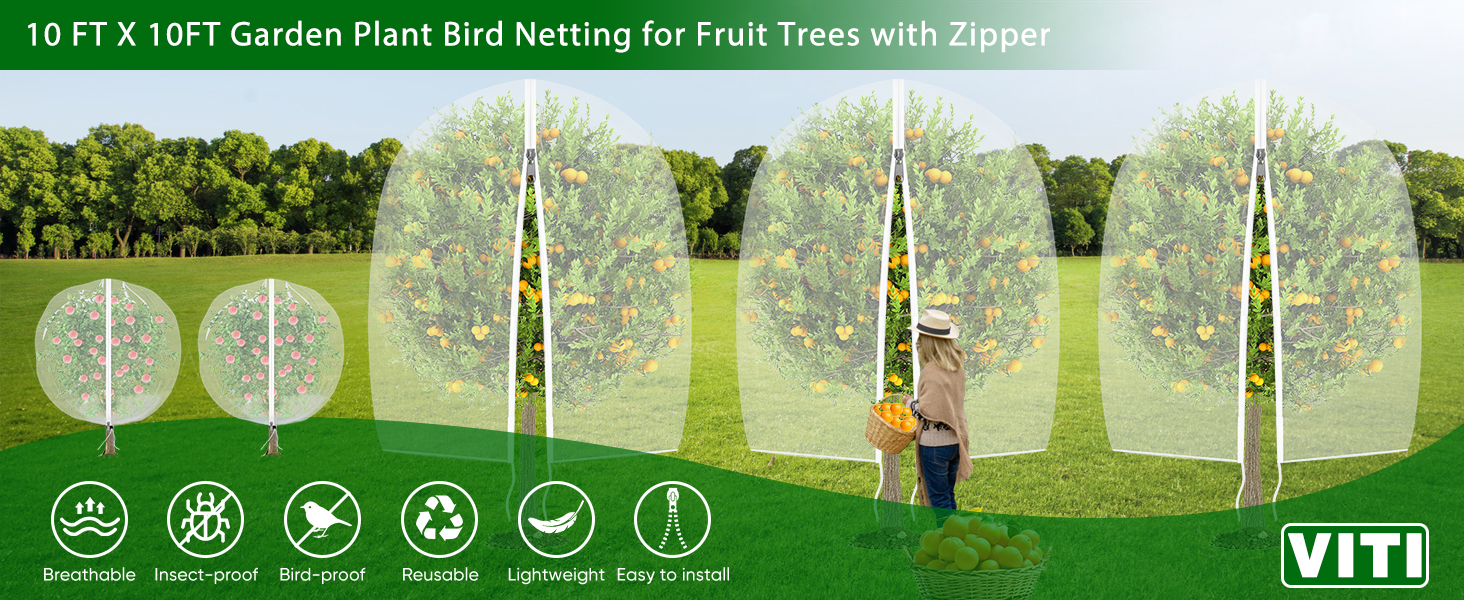 Amazon.com : Large Fruit Trees Netting Zipper - 2Pcs 10X10 FT with Drawstring Bird-Proof,Durable ...
