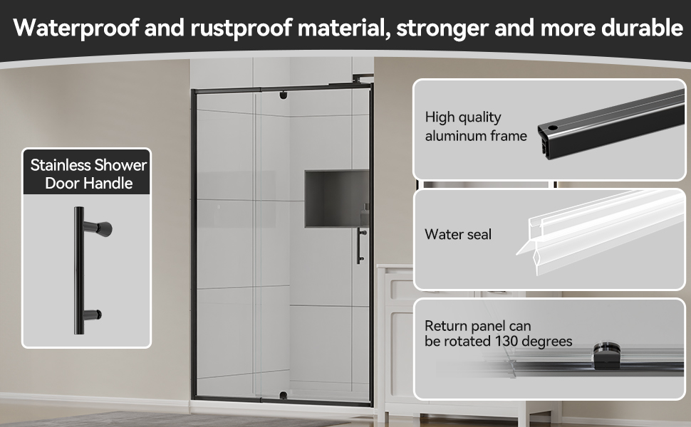 Findepot 38-42" W x 71" H Pivot Glass Shower Door, Pivot Shower Door with 1/4"(6mm) Clear Glass ...