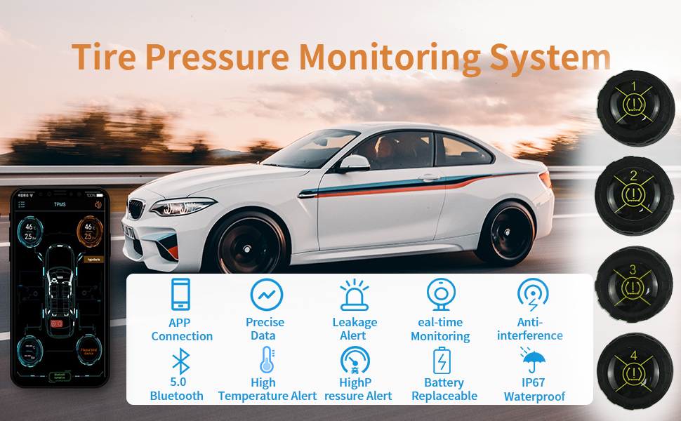 Amazon.com: Tire Pressure Monitoring System, Real-time Display Pressure and Temperature Tire ...