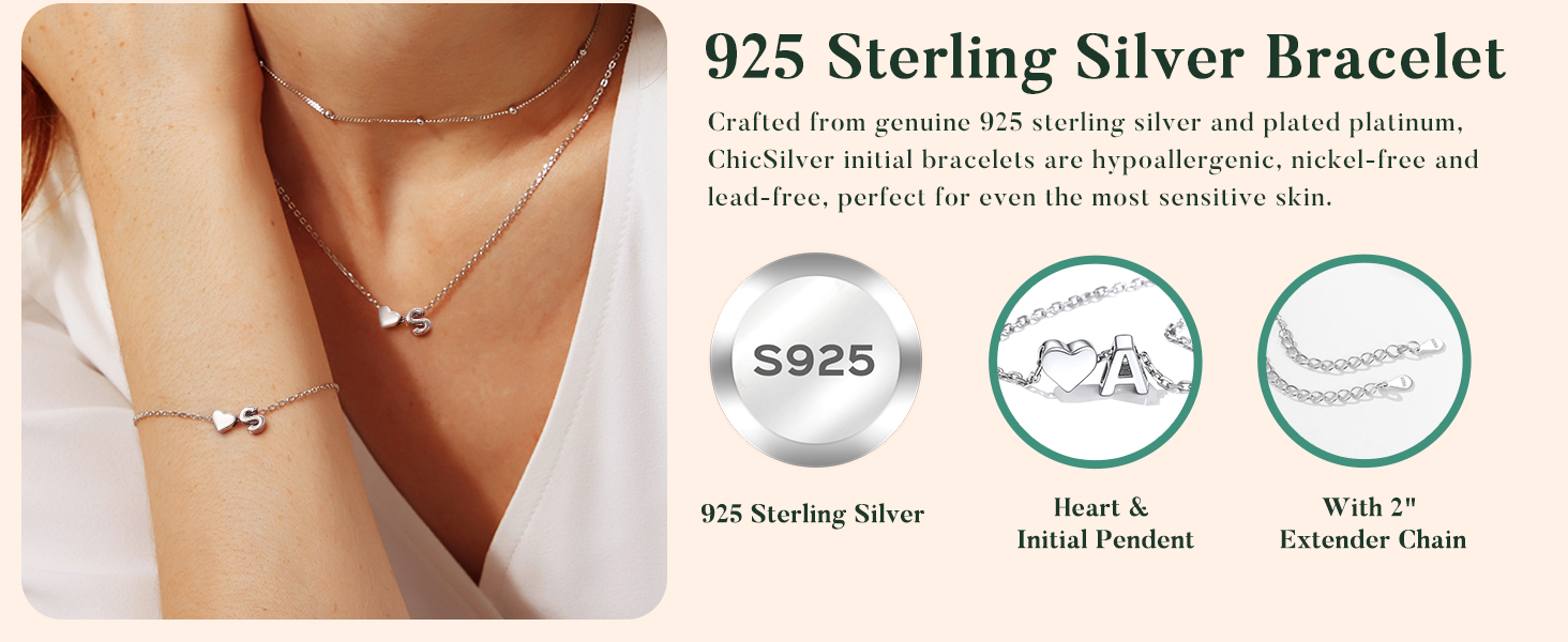 Amazon.com: ChicSilver Silver Bracelets for Women Minimalist Initial Womens Bracelets ...