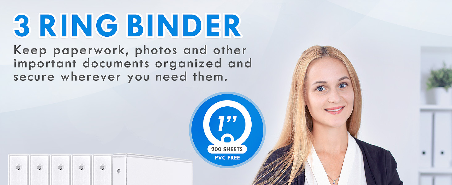 Amazon.com : 1 Inch Binders 3 Ring - Basic Binder with 2 Interior ...