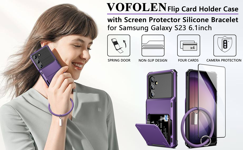 Amazon.com: Vofolen for Samsung Galaxy S23 Case Wallet with Screen Protector, Silicone Bracelet ...