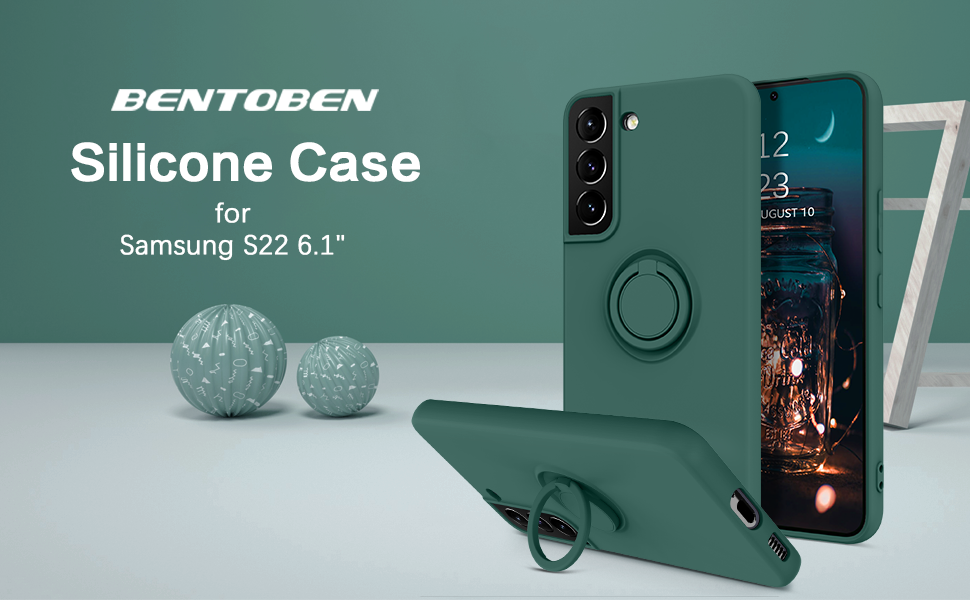 BENTOBEN for Samsung S22 Case, Slim Soft Silicone Rotatable Ring Holder Kickstand Magnetic Car ...