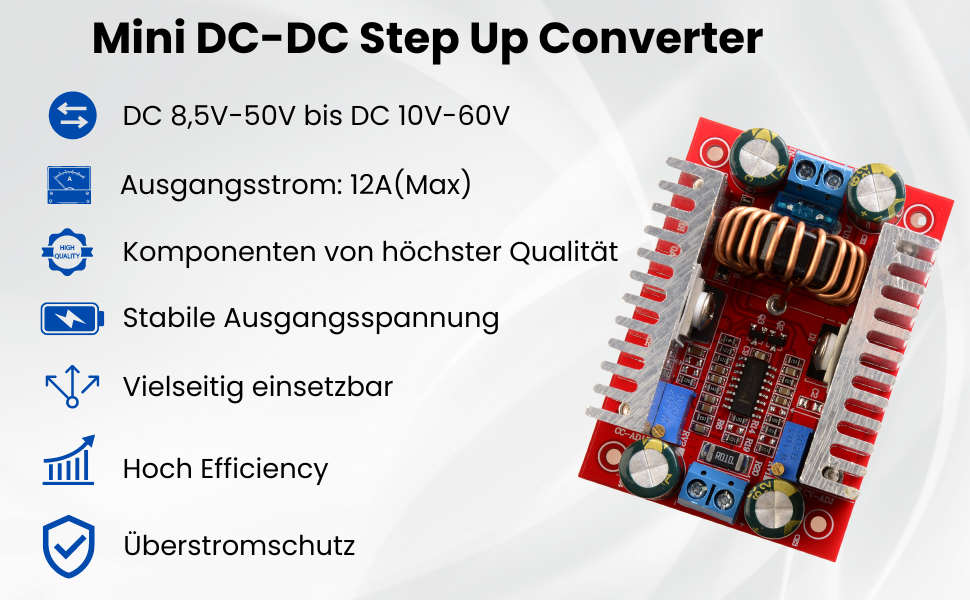 LAOMAO DC-DC Step Up Boost Converter DC 8,5-50V auf DC 10-60V DC Wandler 400W 12A ...