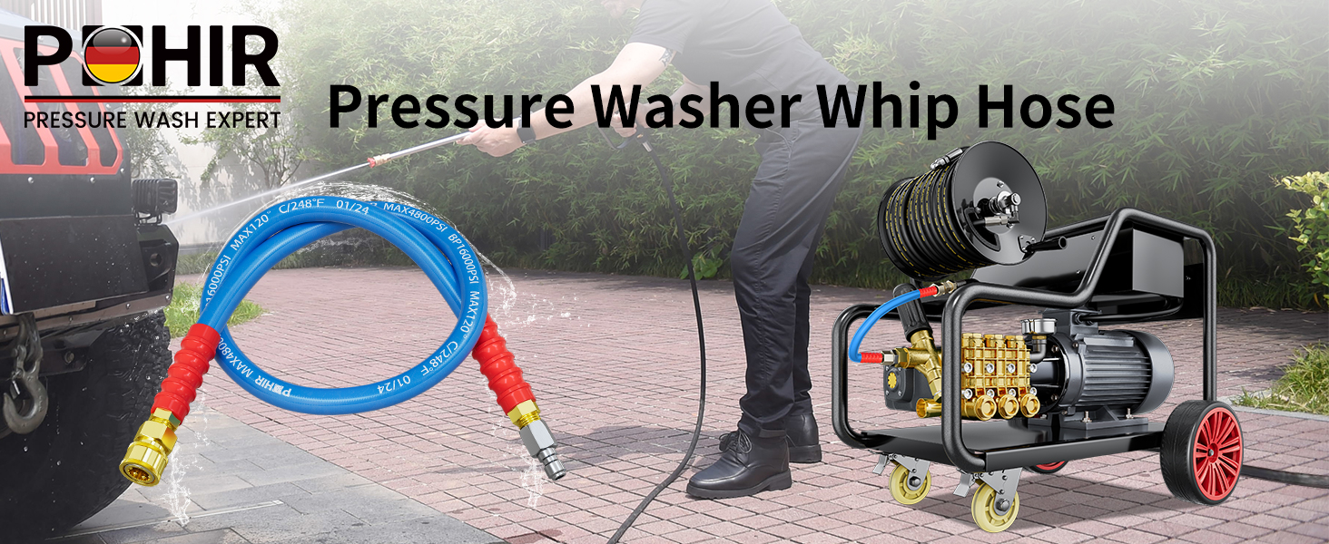 Amazon.com : POHIR Power Washer Whip Hose 3ft Pressure Washer Jumper Hose With 4800PSI Steel ...