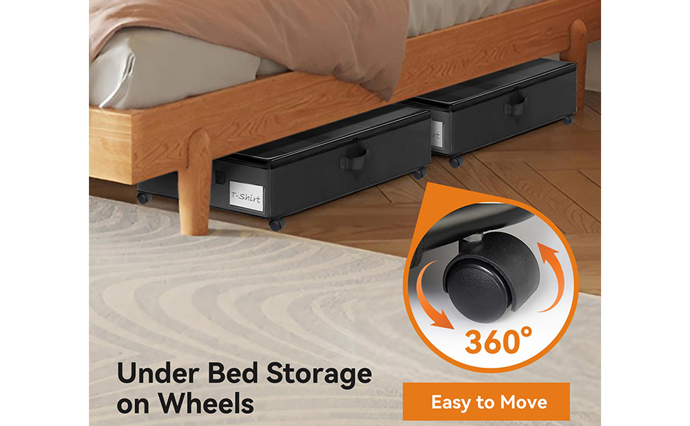Fubiaofei 53L Large Under Bed Storage, 2 Pack Underbed Storage Box on Wheels, Foldable Under Bed ...