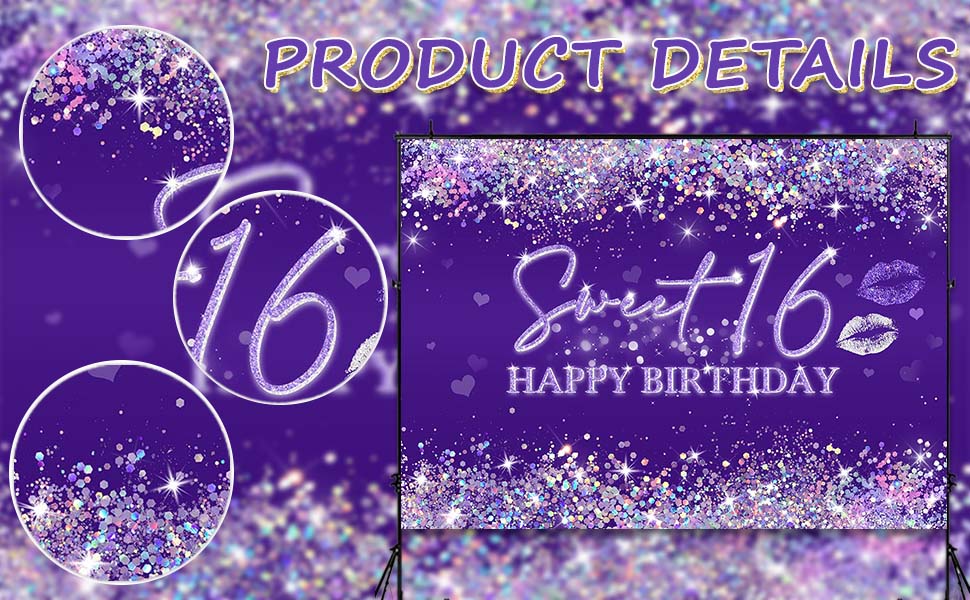 Amazon.com : Avezano Sweet 16 Birthday Backdrop Glitter Sprinkle Dots Birthday Party Decorations ...