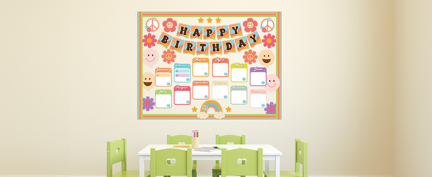 Amazon.com : Decorably 81 Pcs Cutouts Groovy Classroom Birthday Chart ...