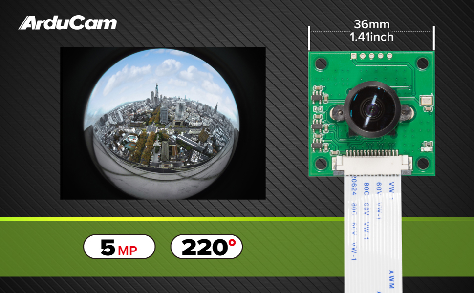 Amazon.com: Arducam 5MP Ultra Wide Angle Fisheye Lens, OV5647 Pi Camera ...