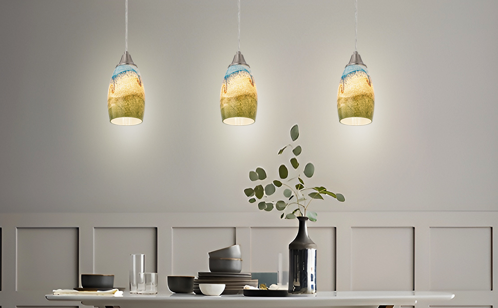 karyfine 3pack Mini Pendant Lights Kitchen Island Hand Blown Art Glass ...