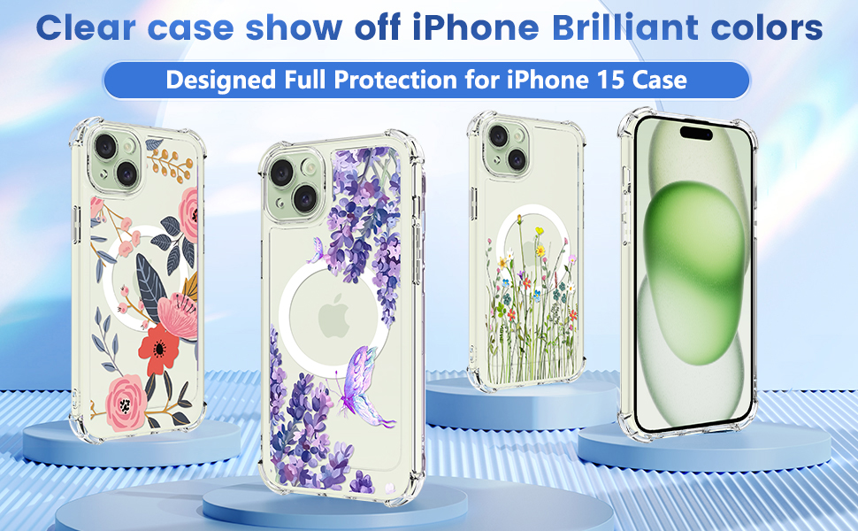 Amazon.com: OOK Magnetic for iPhone 15 Plus Case Flower Design Clear Floral Phone Case ...