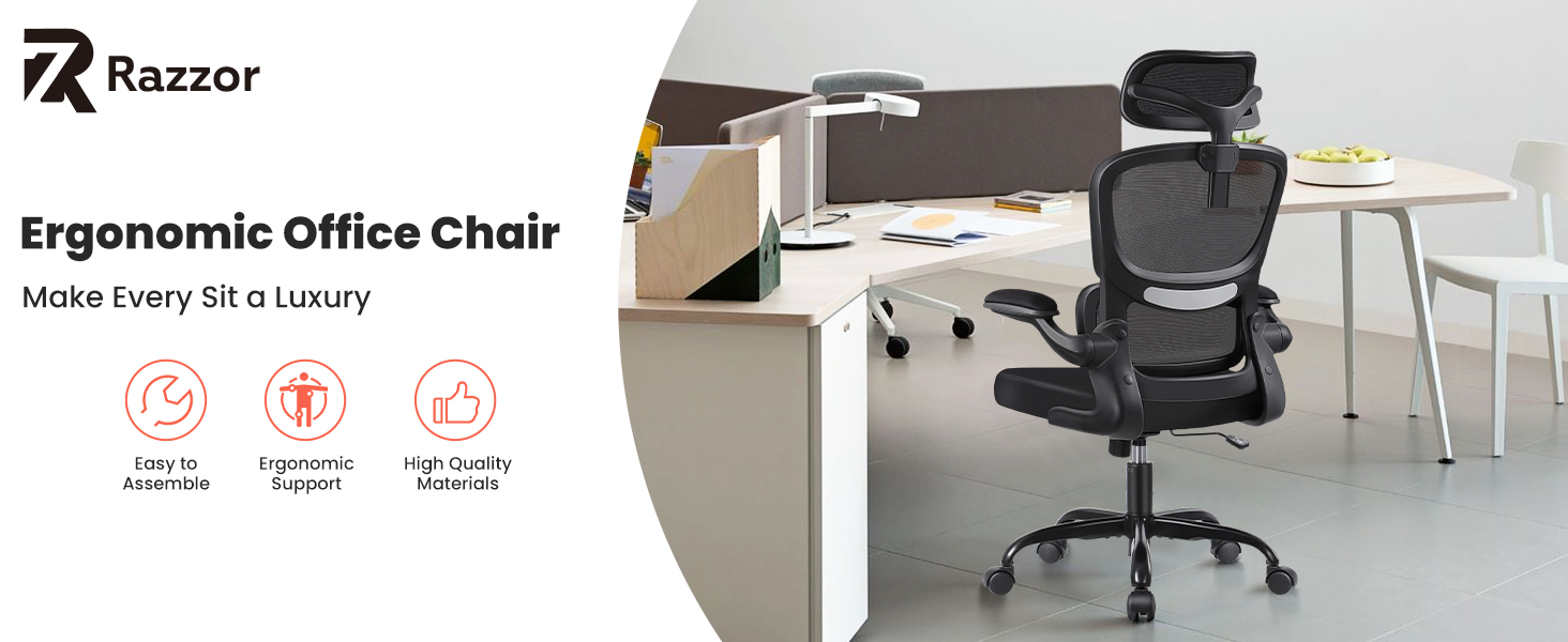 Razzor Ergonomic Office Chair, High Back Mesh Desk Chair with Lumbar Support and Adjustable ...