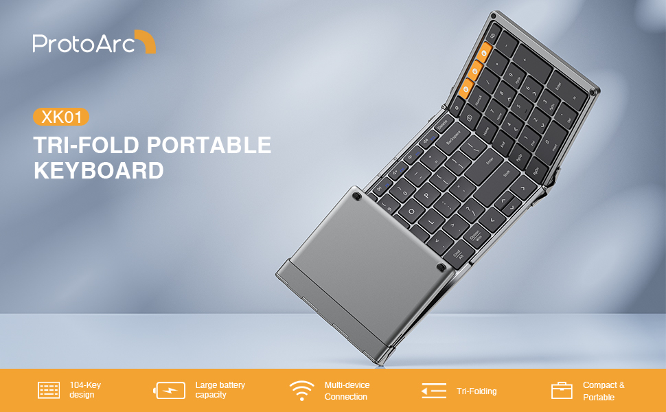 Protoarc Foldable Bluetooth Keyboard Xk01 Full Size Folding Wireless Keyboard With