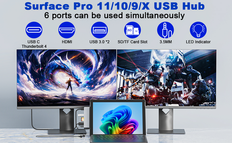Amazon.com: Surface Pro 11 USB C Adapter, Surface Pro 9 Hub Docking Station with 4K HDMI ...