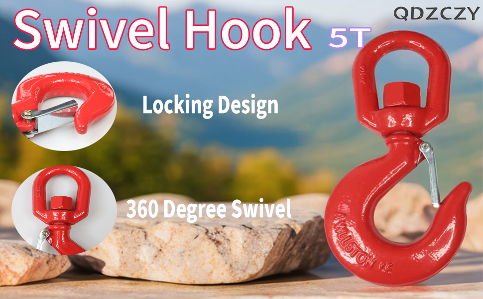 QDZCZY 5 Tons Swivel Hooks Heavy Duty Replacement for Engine Hoist Swivel Lifting Hook Rigging ...