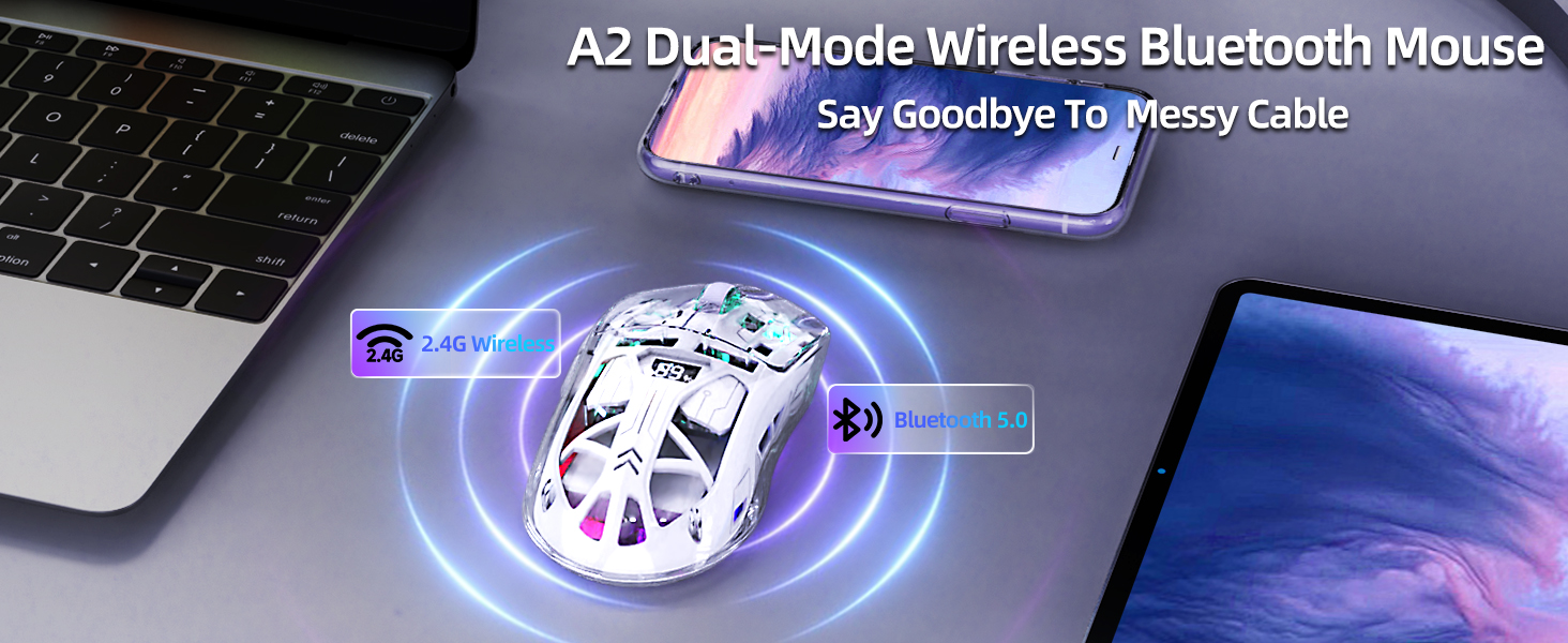 Amazon.com: FREEWOLF A2 Transparent Wireless Gaming Mouse,Dual Mode BT 5.0/2.4G PC Gaming Mice ...