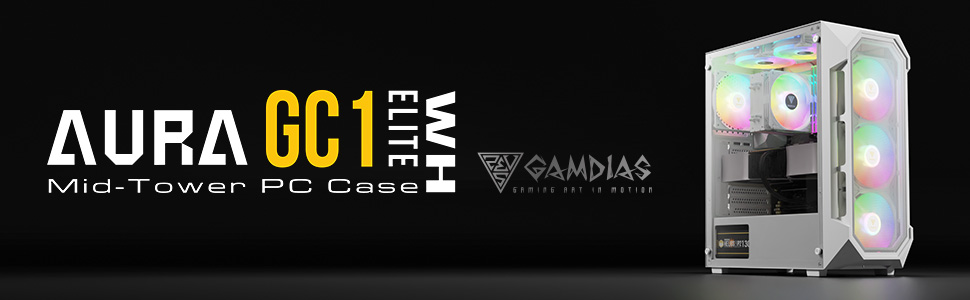 GAMDIAS AURA GC1 Elite WH High Airflow Tempered Glass Mid-Tower ATX Case - Four Included 120 mm ...