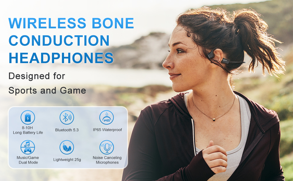 Bone Conduction Headphones Bluetooth 5.3,Upgrade IP65 Waterproof ...