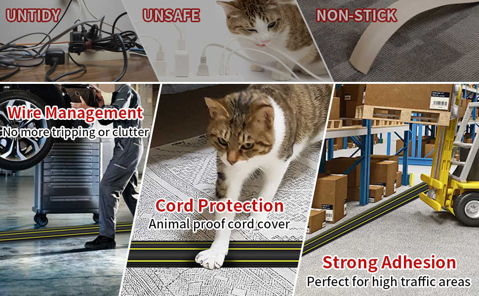 Floor Cable Cover, 1 Meter Floor Cable Protector, Self Adhesive, Rubber ...