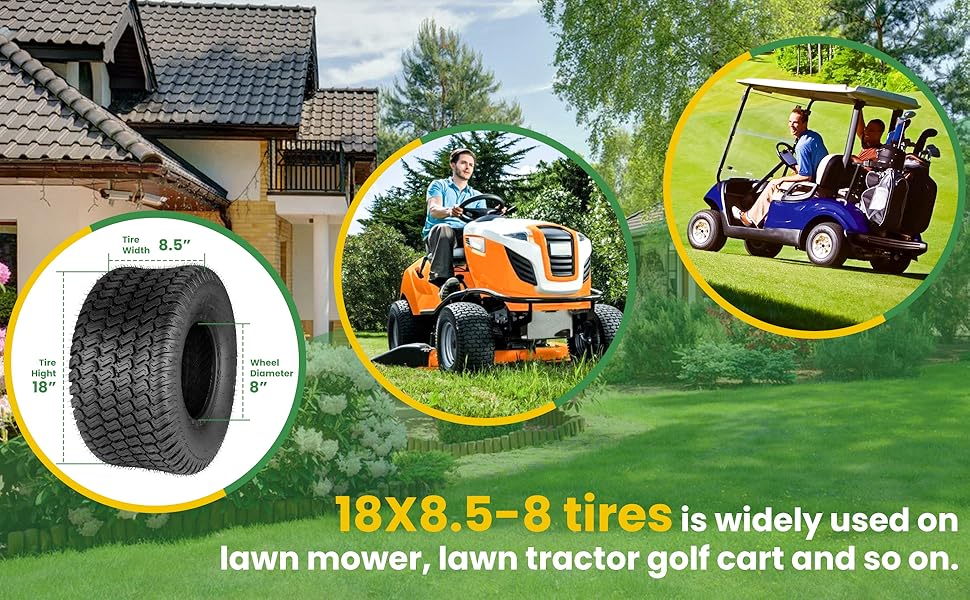 Amazon.com: 18x8.50-8 Lawn Mower Tire,18x8.50x8 Lawn Mower Tires Set of 2, 4-Ply Tubeless Turf ...