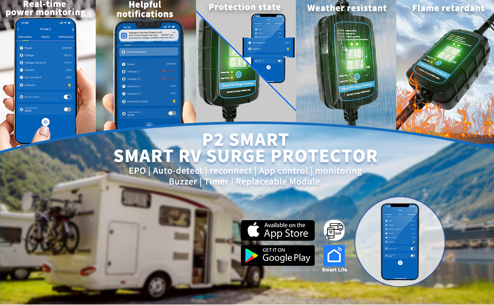 Amazon.com: P2 Smart RV Surge Protector 30 Amp - Smart RV Energy Monitor - EPO Bluetooth Surge ...
